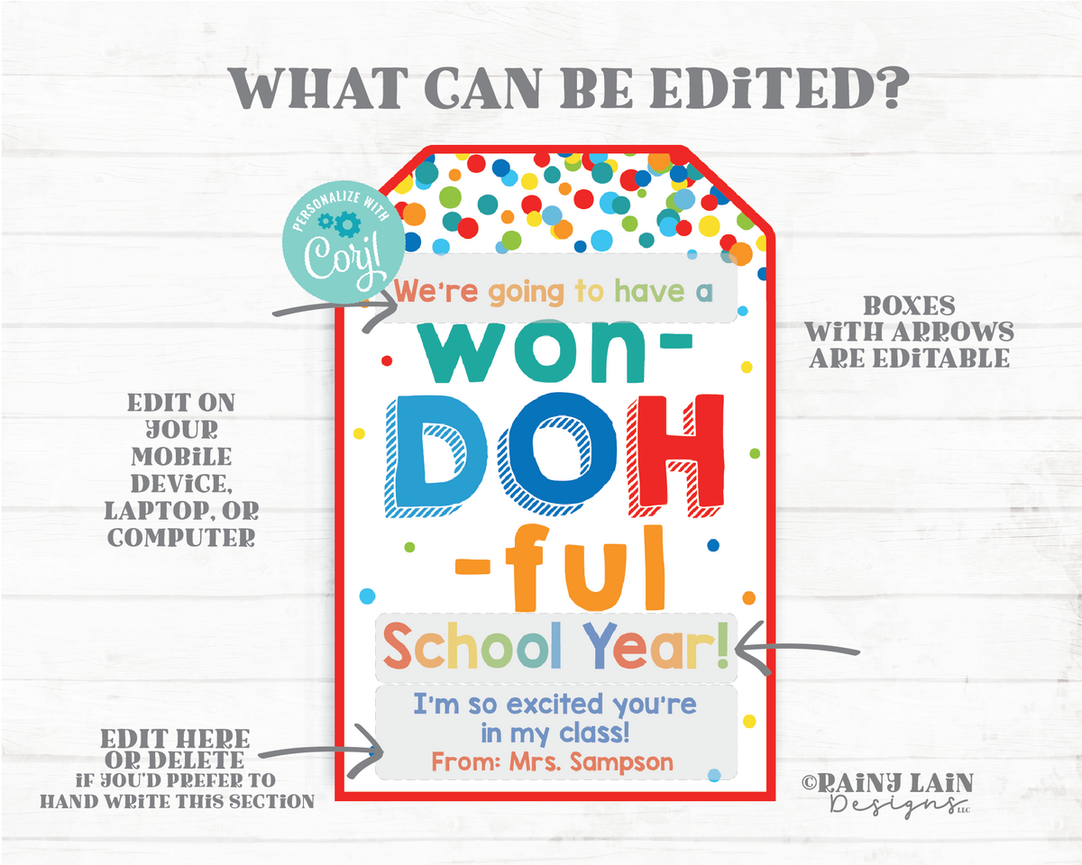 WonDOHful School Year Tag Play dough Playdough Editable First Day of S ...