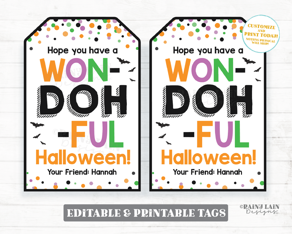 Editable WonDOHful Halloween Tag Play dough Playdough Halloween Gift S ...