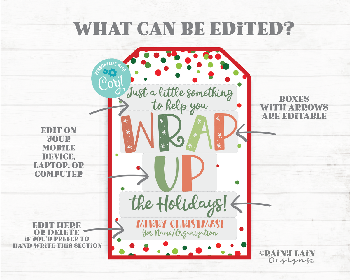 Wrap Up the Holidays Tag Printable Christmas Gift Tag Editable Holiday ...