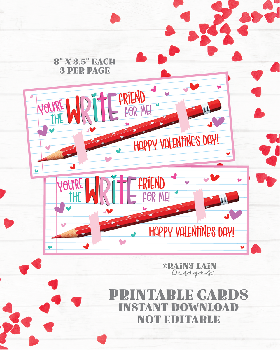Printable Valentines Card Pencil Valentine Exchange Card, Write Friend ...
