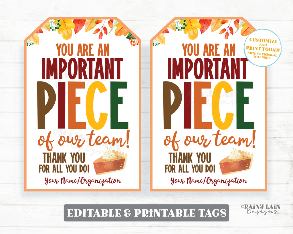 You are an important piece of our team Pie Tag Fall Leaves Appreciatio ...