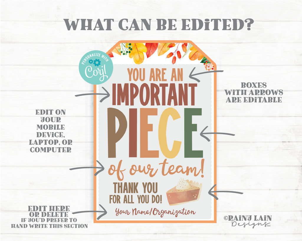You are an important piece of our team Pie Tag Fall Leaves Appreciatio ...