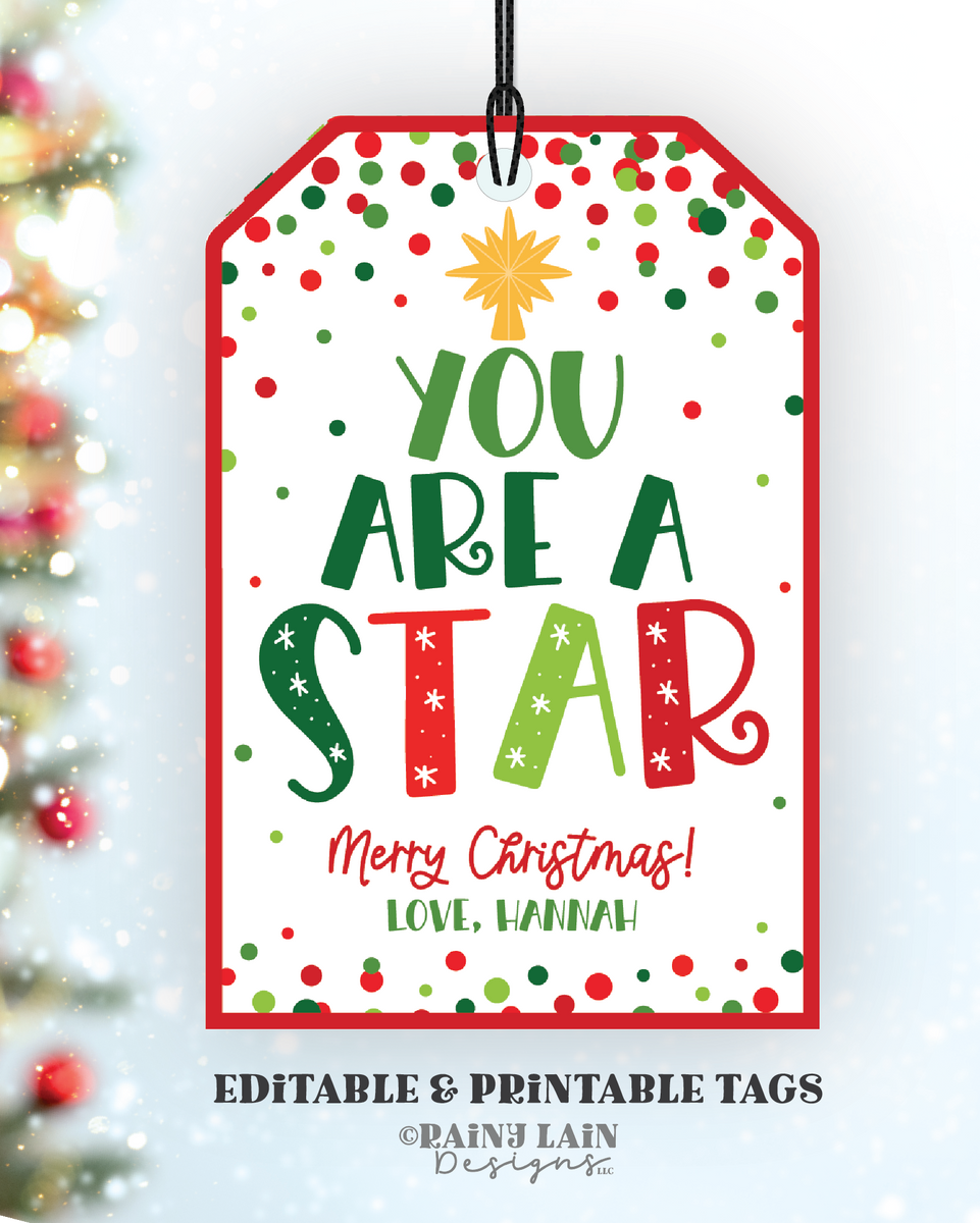 Editable You are a Star Gift Tag Printable Christmas Appreciation, Emp ...