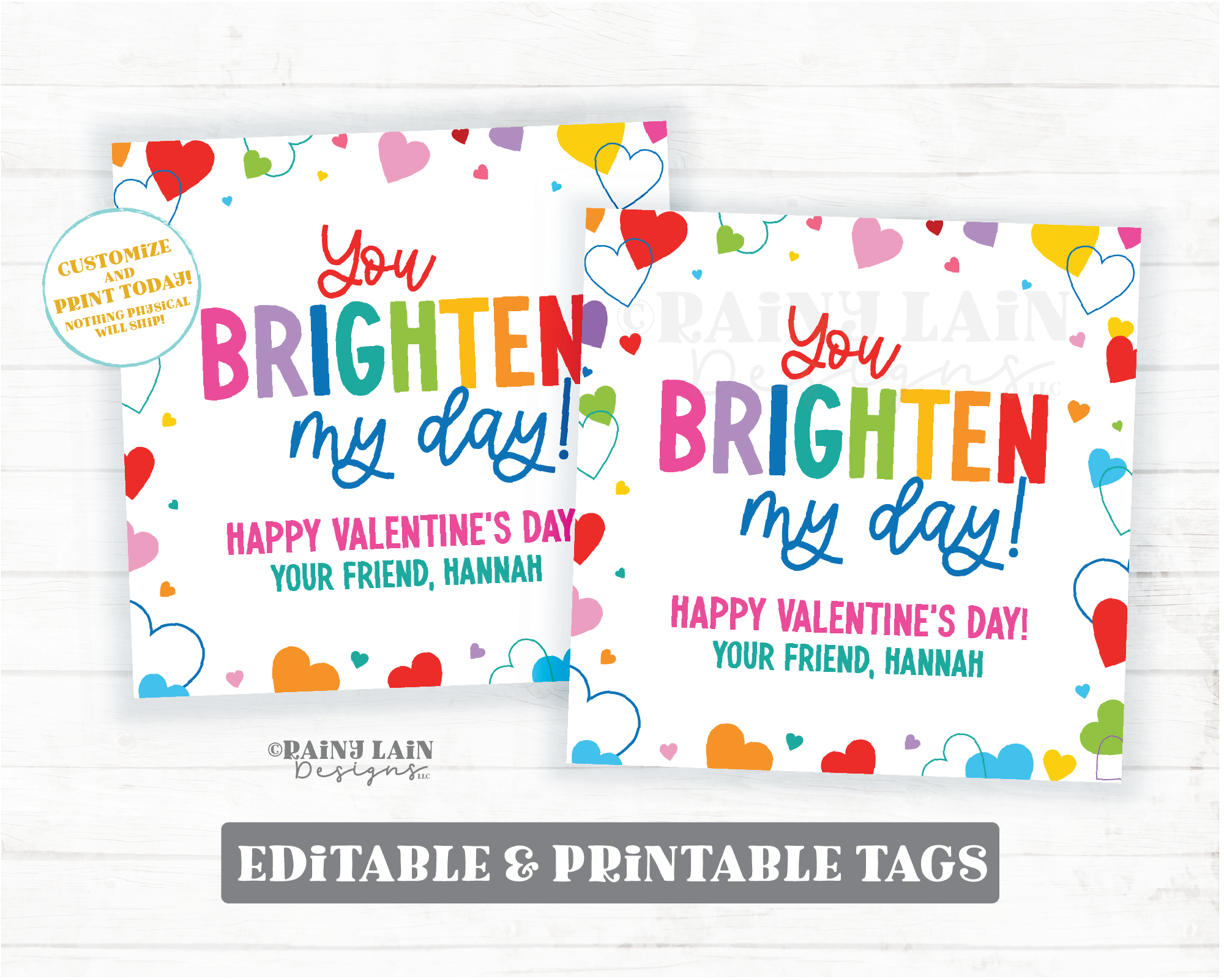 You Brighten My Day Valentine, Sunglasses Tag, Editable Square Glow St ...