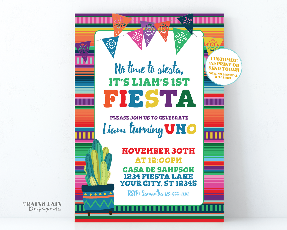 First Fiesta Invitation Printable 1st Fiesta Uno Mexican Fiesta Templa ...