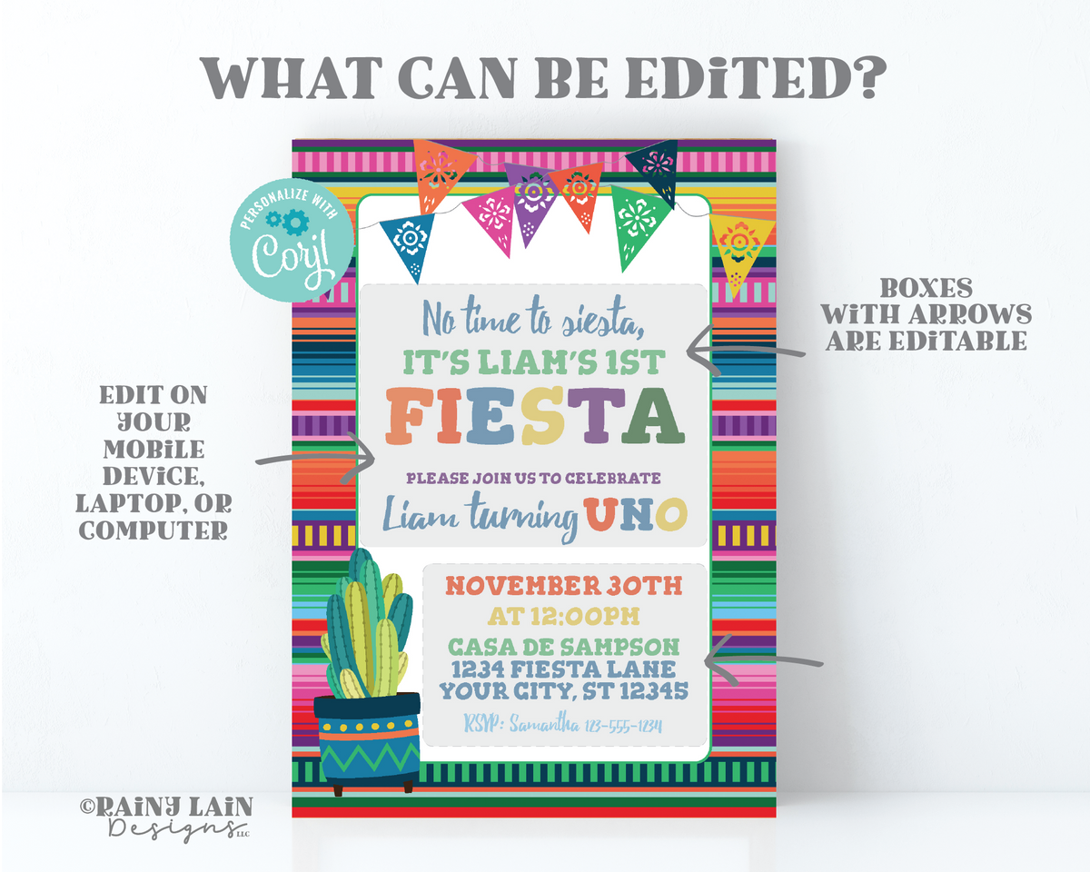 First Fiesta Invitation Printable 1st Fiesta Uno Mexican Fiesta Templa ...