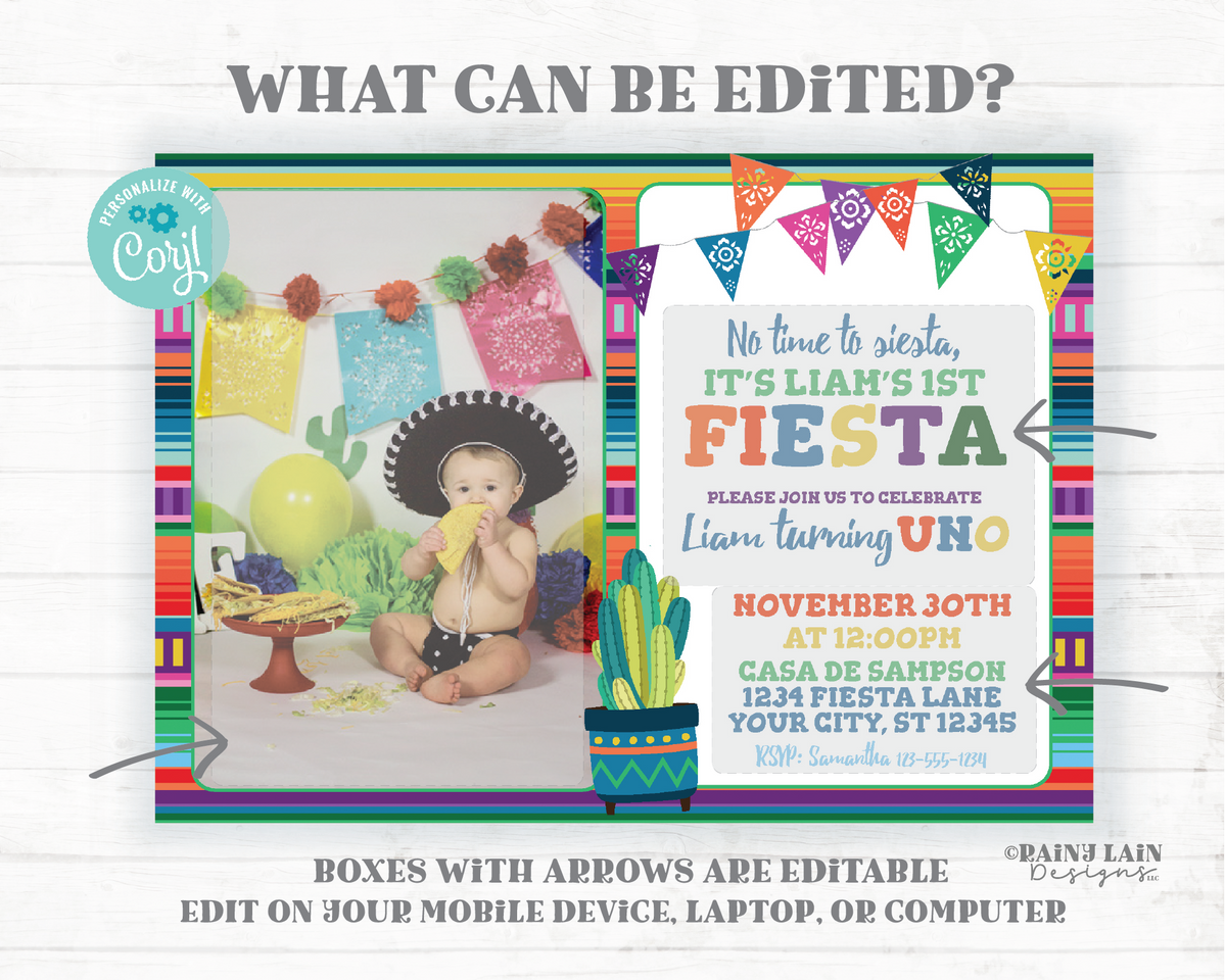 First Fiesta Invitations Printable First Fiesta Invite with Photo Uno ...
