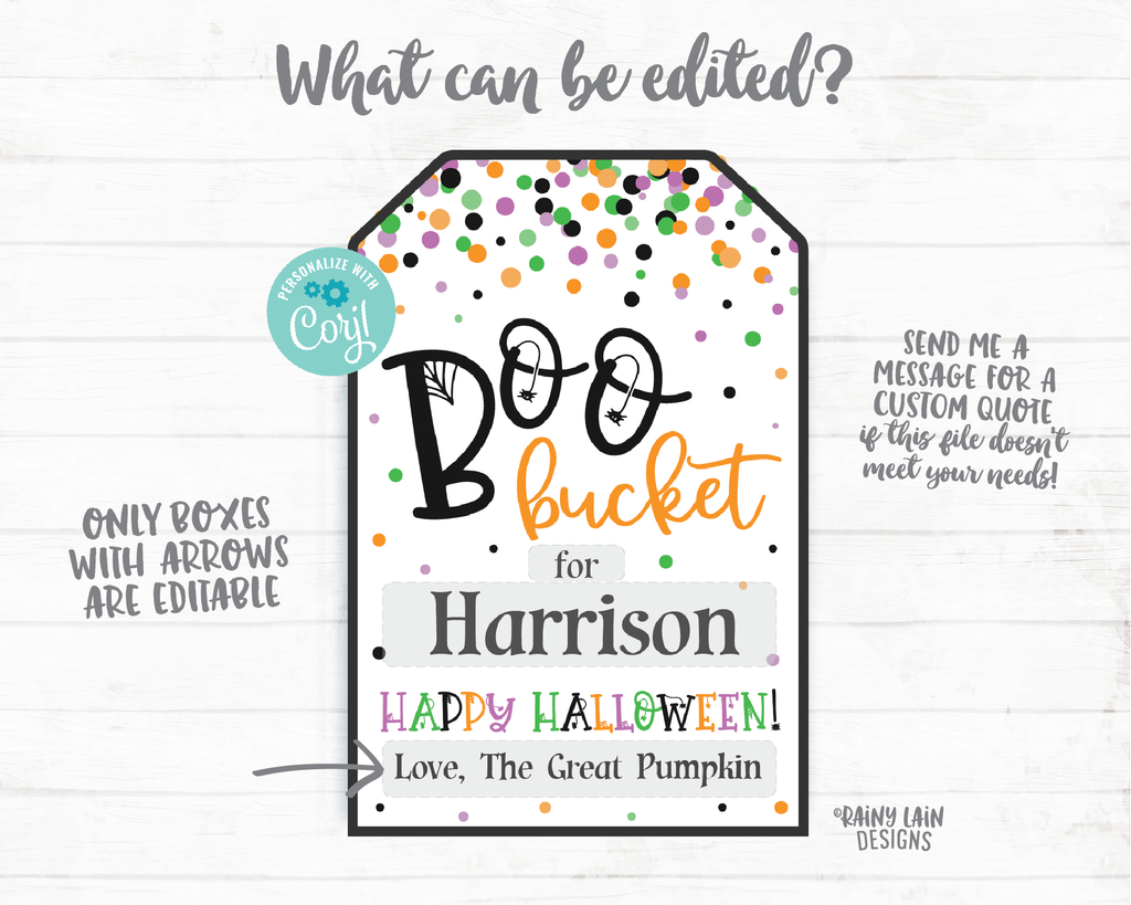 Boo Bucket Tags Halloween Printable Halloween Tag Editable Halloween F ...