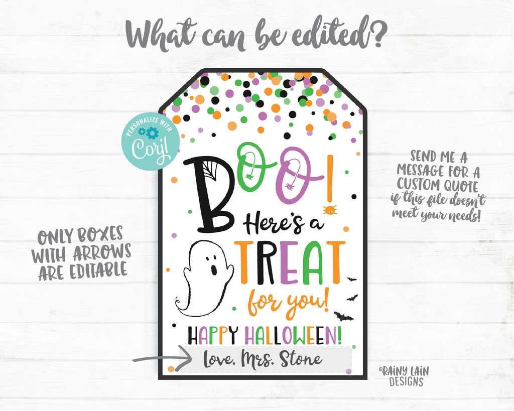 Hey Boo Here's a Treat for you Tags Halloween Printable Halloween Tag ...