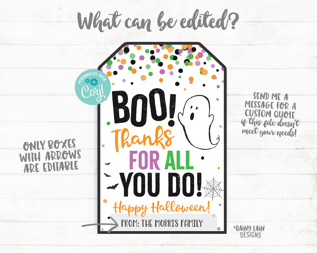 Boo Thanks for all you do tag Halloween Thank you Tags Halloween Print ...