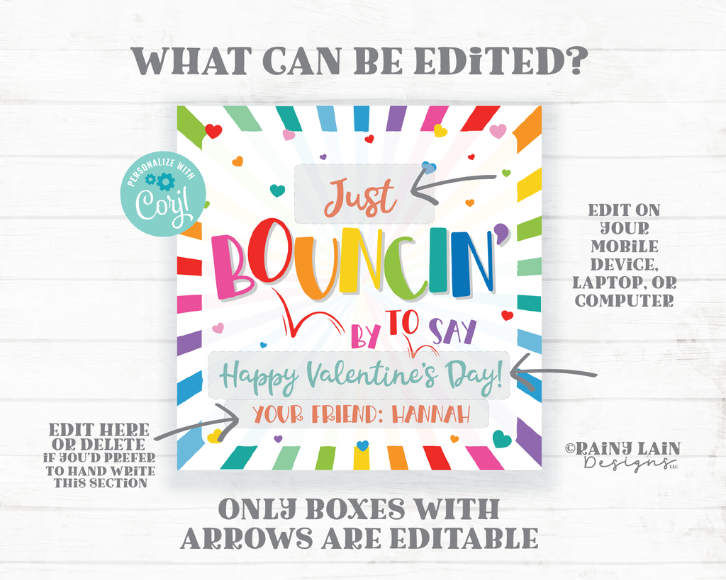 Bouncy Ball Valentine Tag, Editable Classroom Valentine Favor Printabl ...