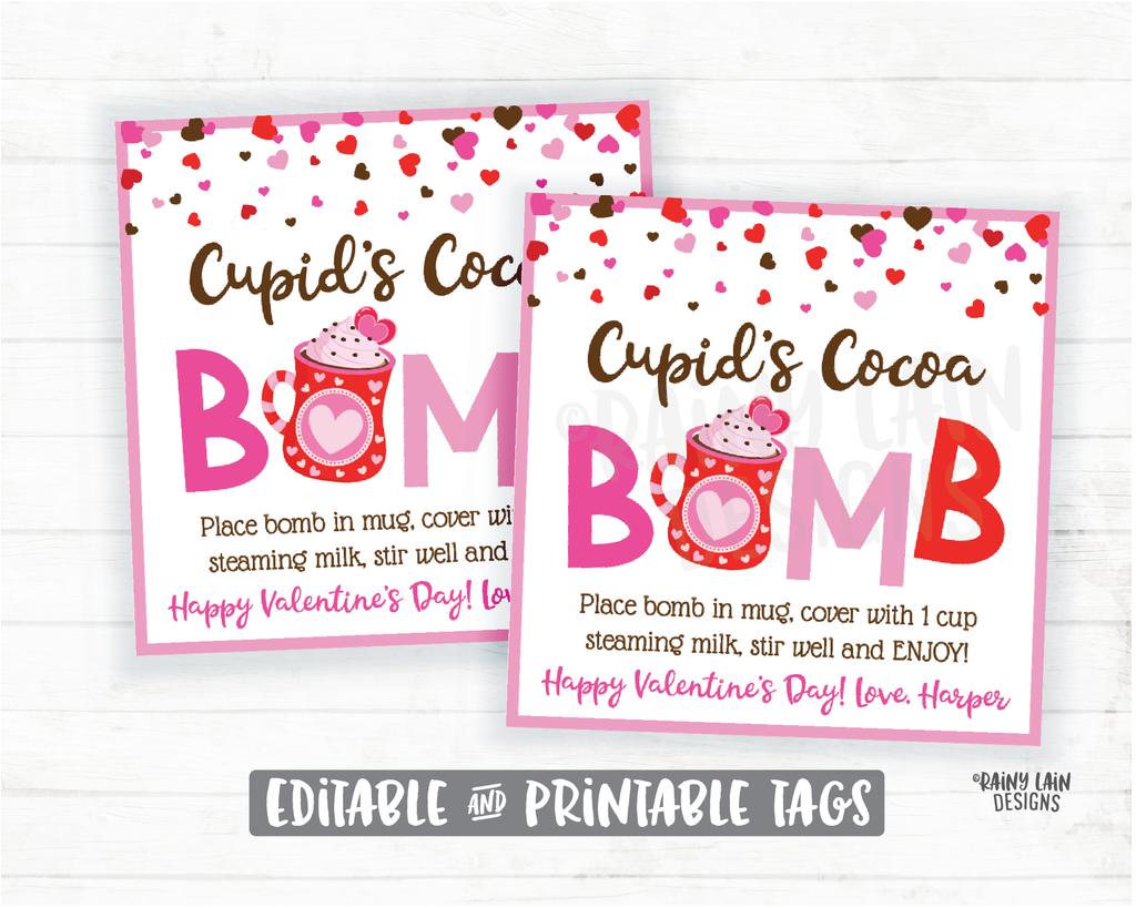 Valentine's Day Hot Chocolate Bomb Tags, Cupid's Cocoa Bomb Tag, Edita ...