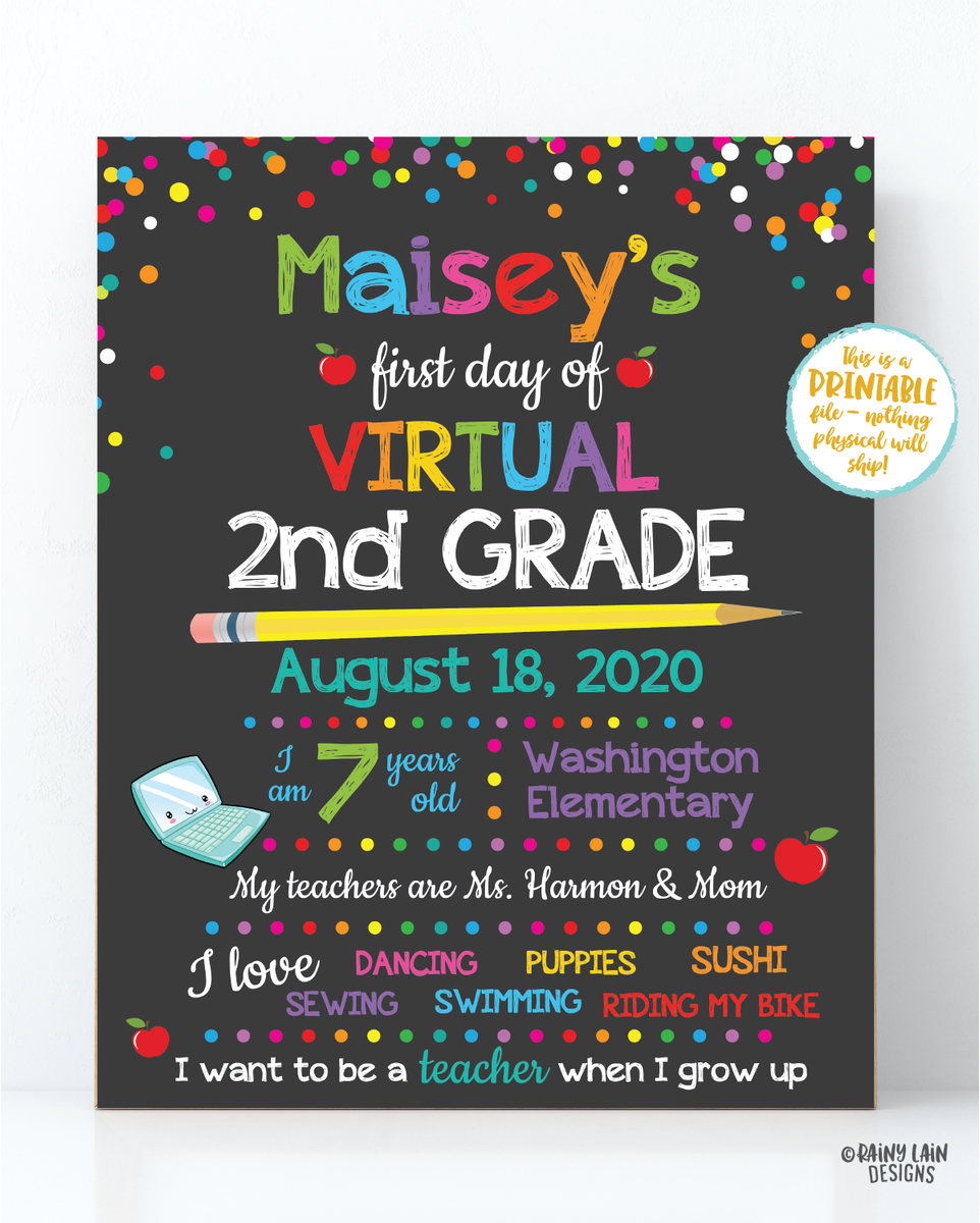 First day of Virtual kindergarten sign, Virtual School Sign Editable 1 ...