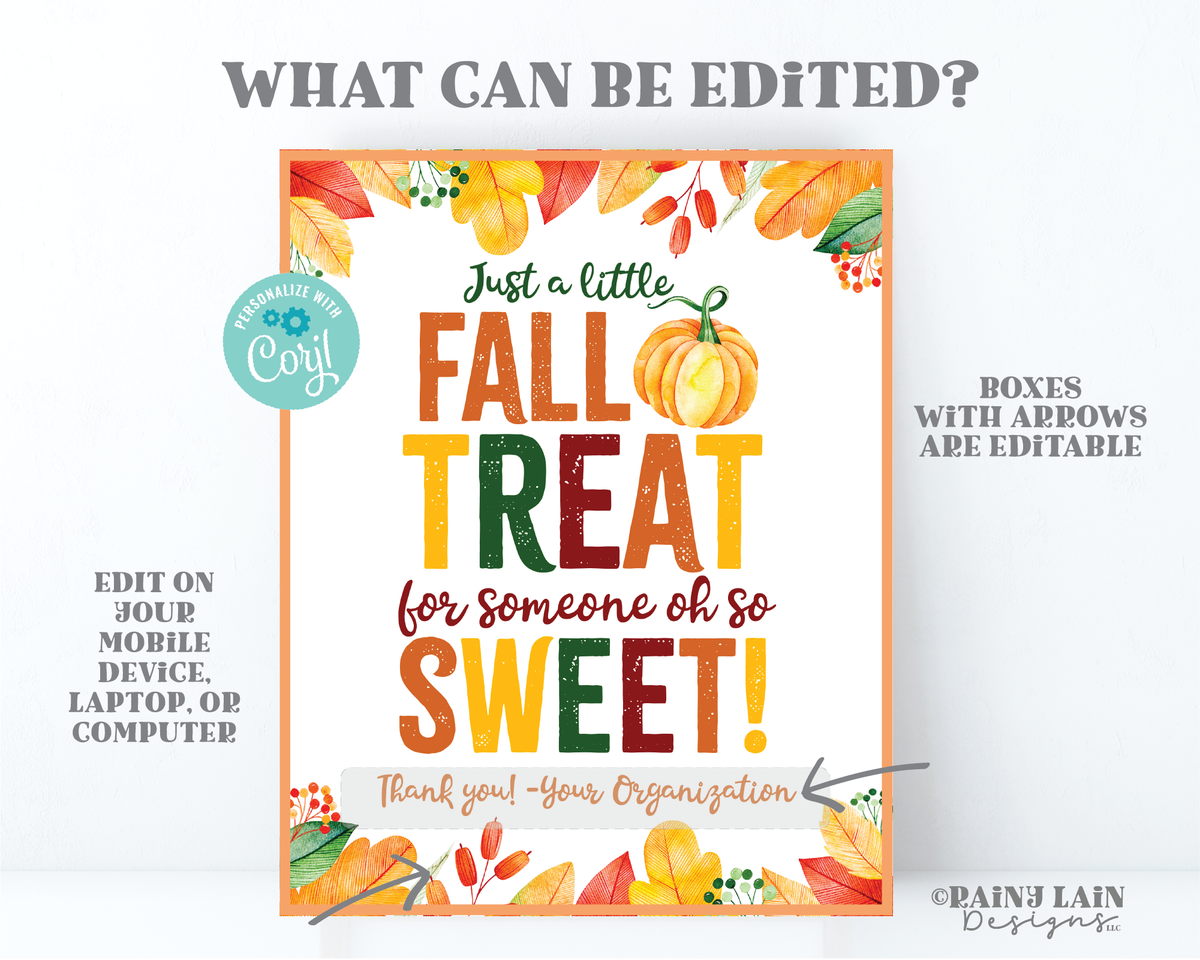Fall Treat Sign Fall Thank you Fall Appreciation Gift Card Thanksgivin ...
