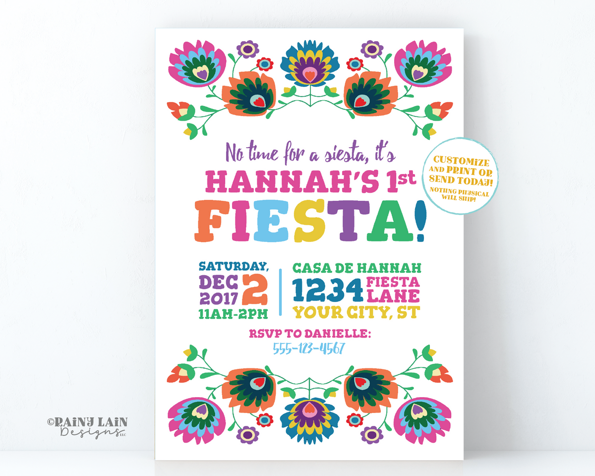 First Fiesta Invitation Editable First Birthday Fiesta Invite Printabl ...