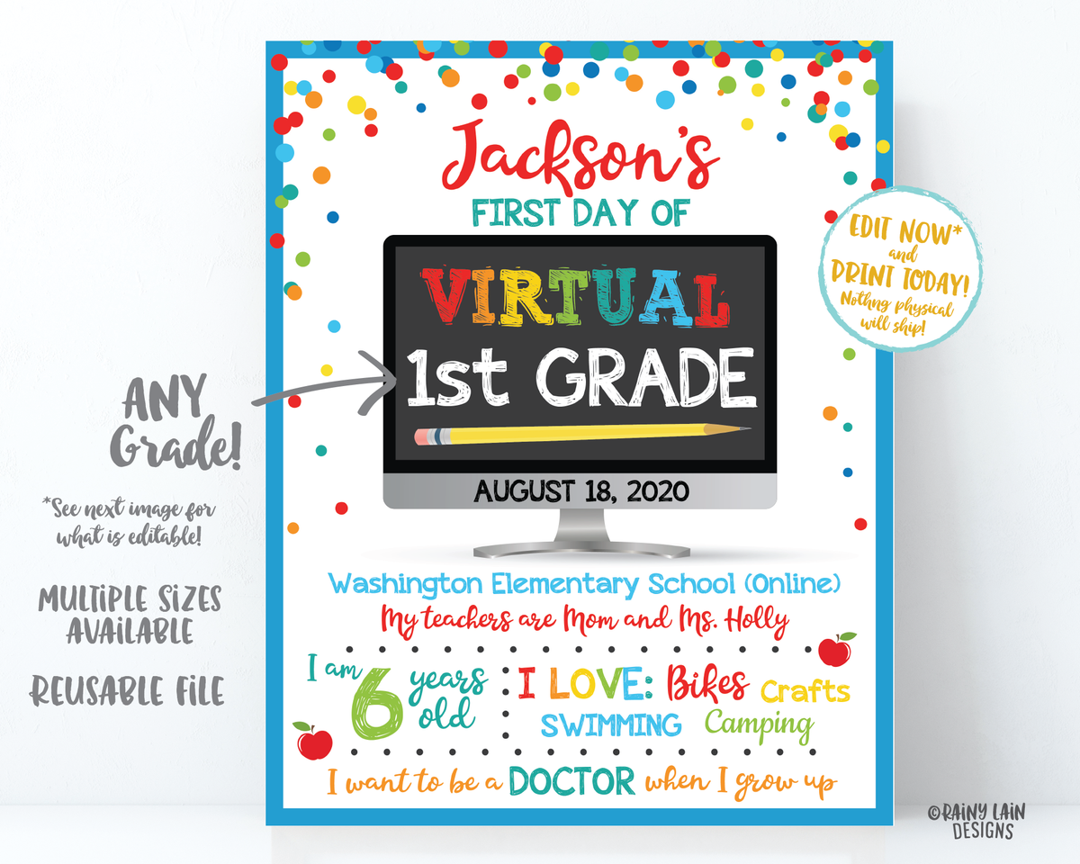First Day of Virtual School Sign Template 1st day of virtual school si ...