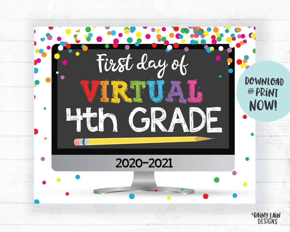 First Day of Virtual 4th Grade Sign, Virtual School Sign, First Day of ...