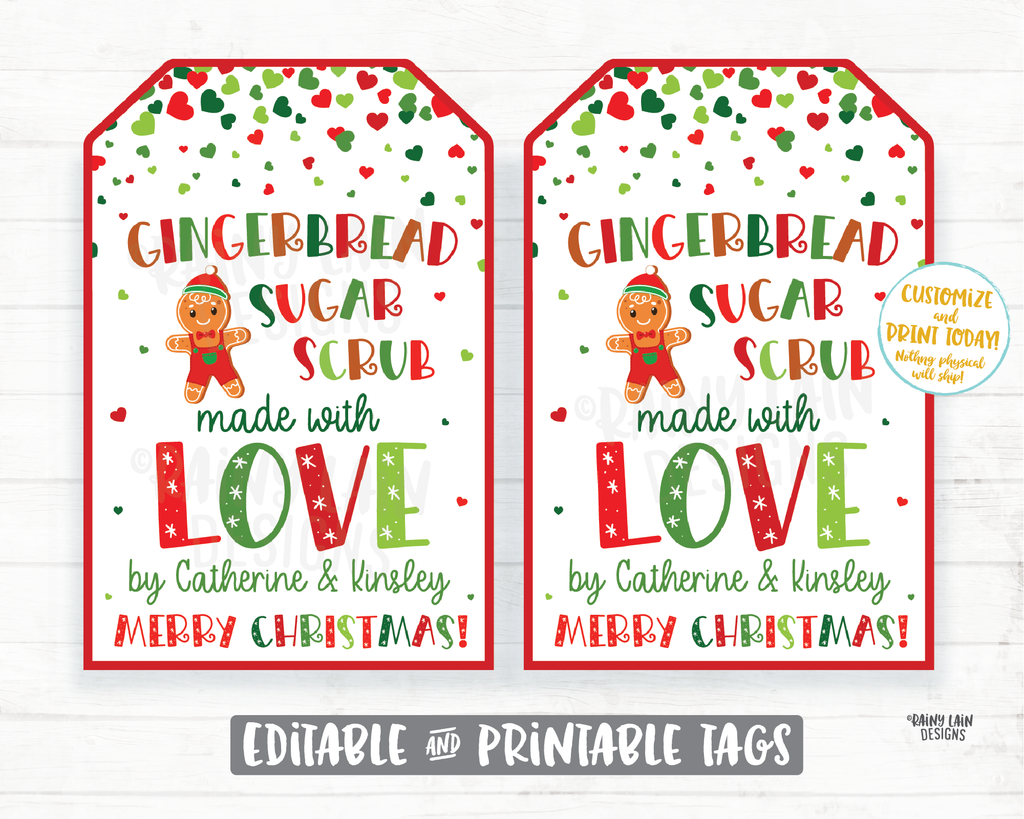 Gingerbread Sugar Scrub Tag Homemade Body Scrub Christmas Gift Tag Hol ...
