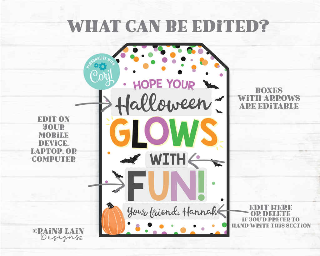 Halloween Glows with Fun Tag Halloween Glow Stick Gift Tag Halloween L ...