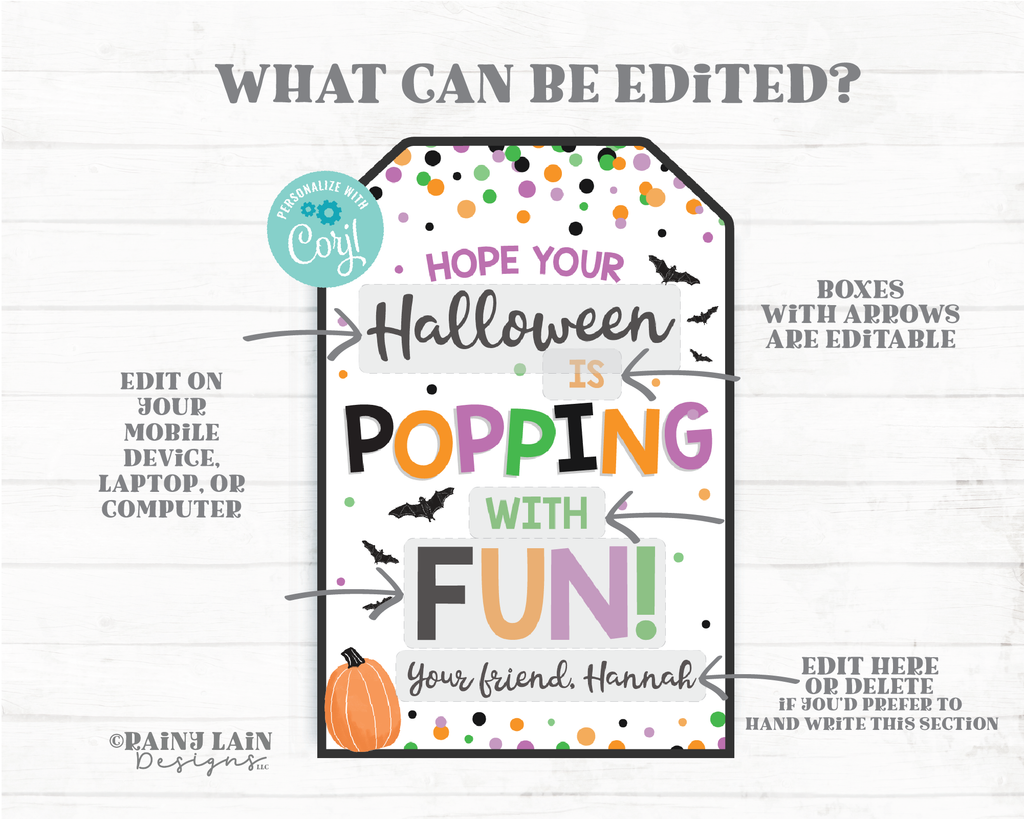 Halloween is Popping with Fun Tag Halloween Pop Gift Tag Halloween Fid ...