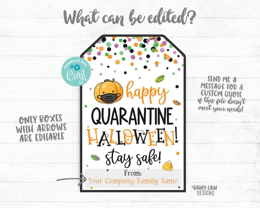 Happy Quarantine Halloween Tags Printable Halloween Editable Halloween ...