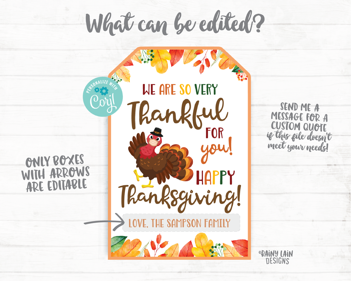 So Very Thankful for you Tag Thanksgiving 2020 Tag Face Mask Gift Tag ...