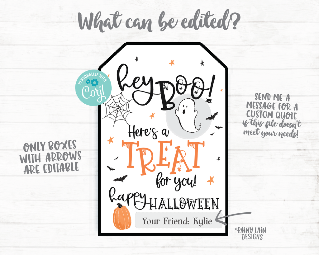 Hey Boo Here's a Treat for you Tags Halloween Printable Halloween Tag ...