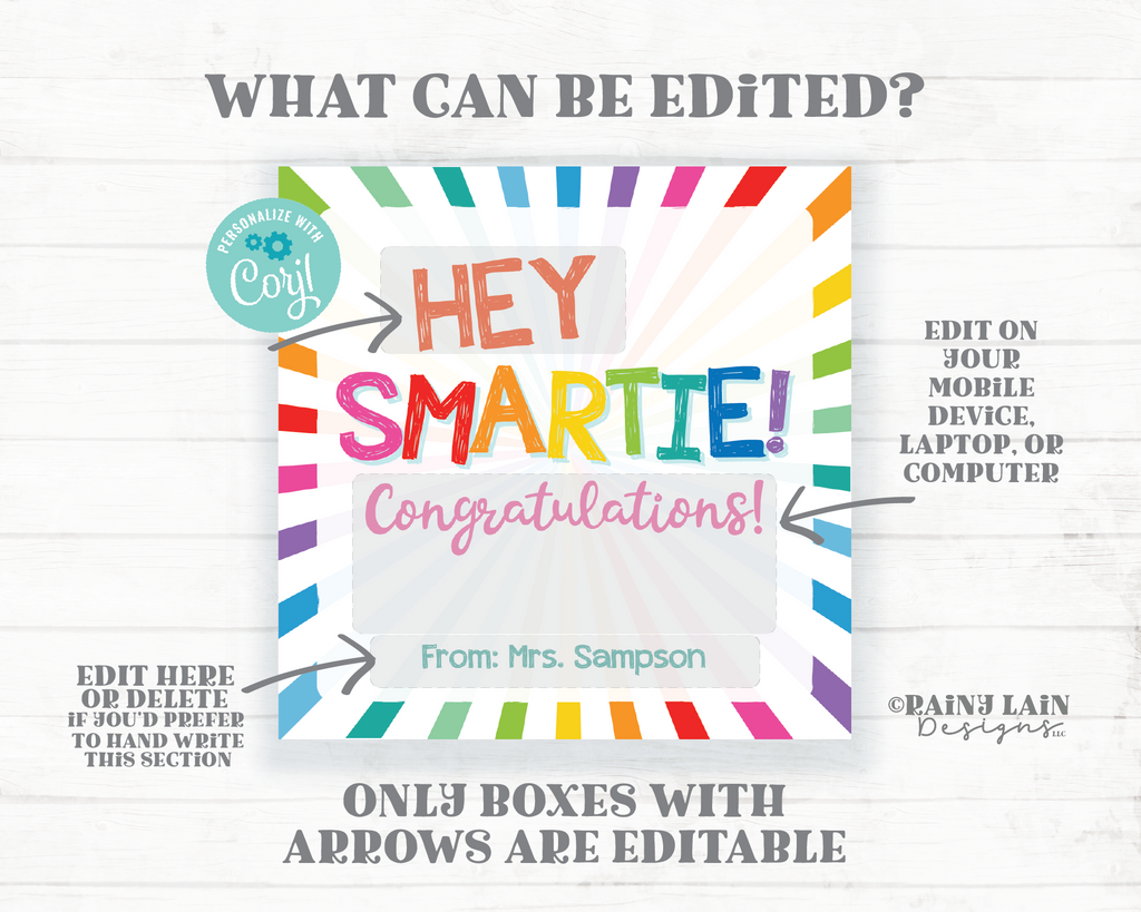 Hey Smartie Congratulations Card Smarty Tag Cookie Candy Graduation Mi ...