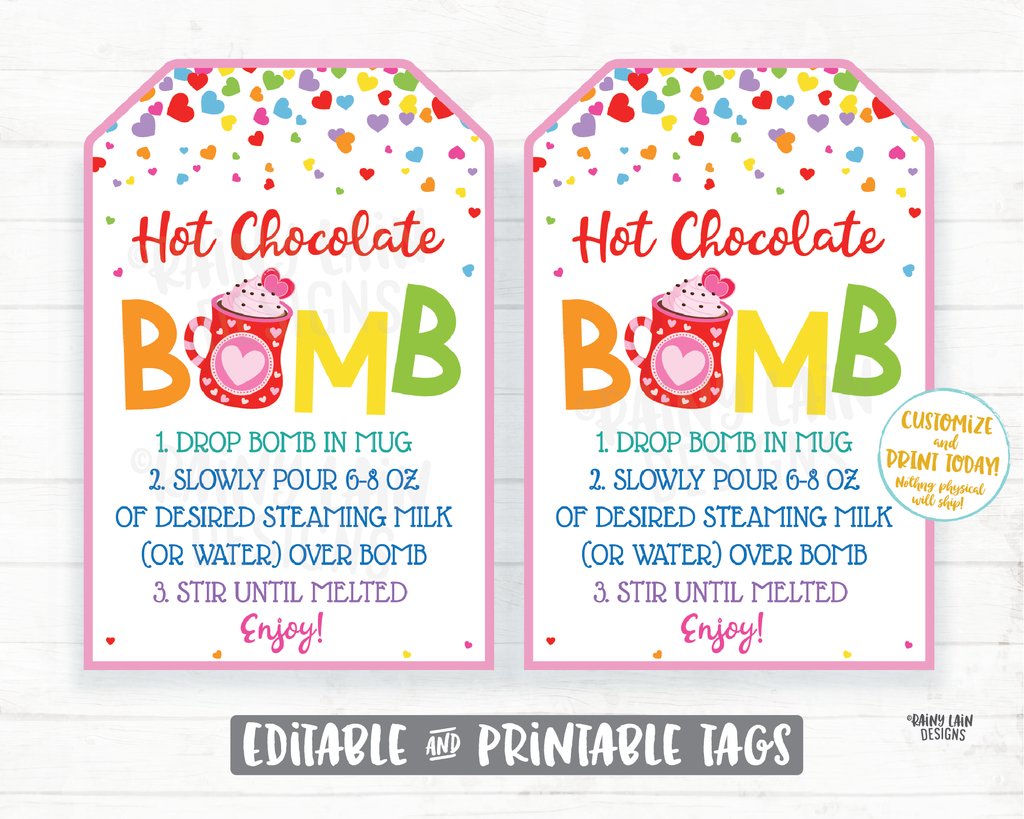 Valentine's Day Hot Cocoa Bomb Tag Editable Cocoa Bomb Tags Valentine ...