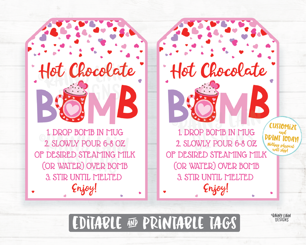 Valentine's Day Hot Chocolate Bomb Tag Editable Cocoa Bomb Tags Valent ...