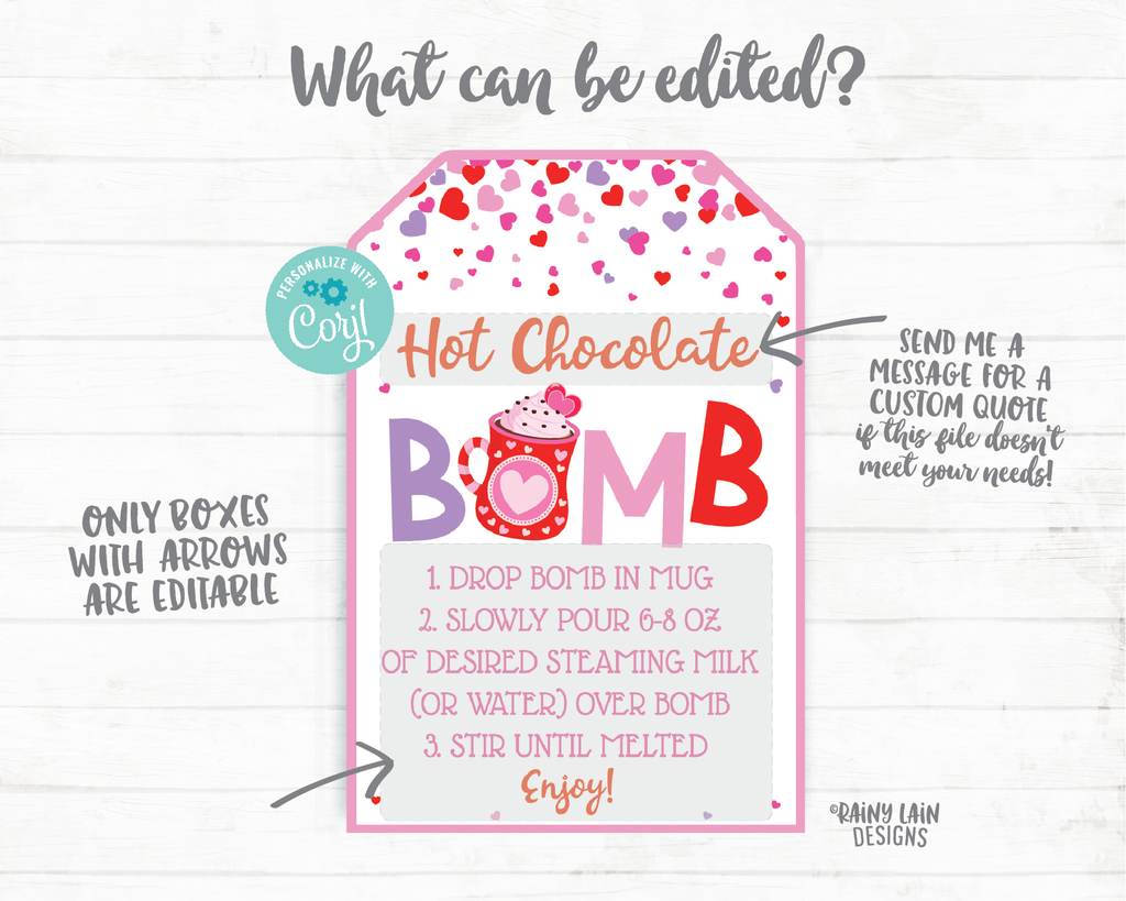 Valentine's Day Hot Chocolate Bomb Tag Editable Cocoa Bomb Tags Valent ...