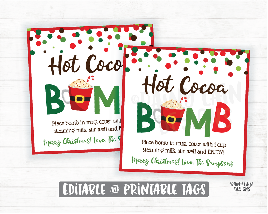 Editable Cocoa Bomb Tags Christmas Hot Cocoa Bomb Tag Peppermint Hot C ...