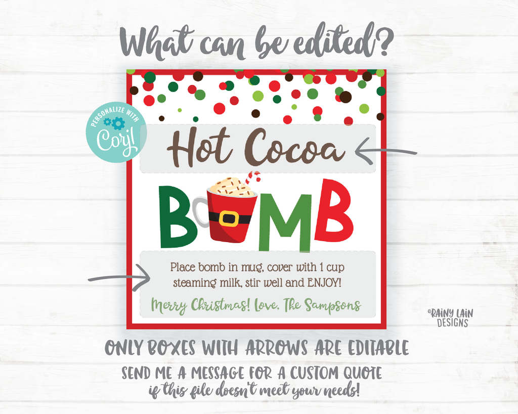 Editable Cocoa Bomb Tags Christmas Hot Cocoa Bomb Tag Peppermint Hot C ...