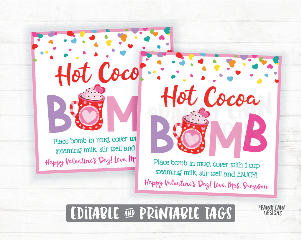 Valentine's Day Hot Chocolate Bomb Tags Hot Cocoa Bomb Valentine Tag Y ...