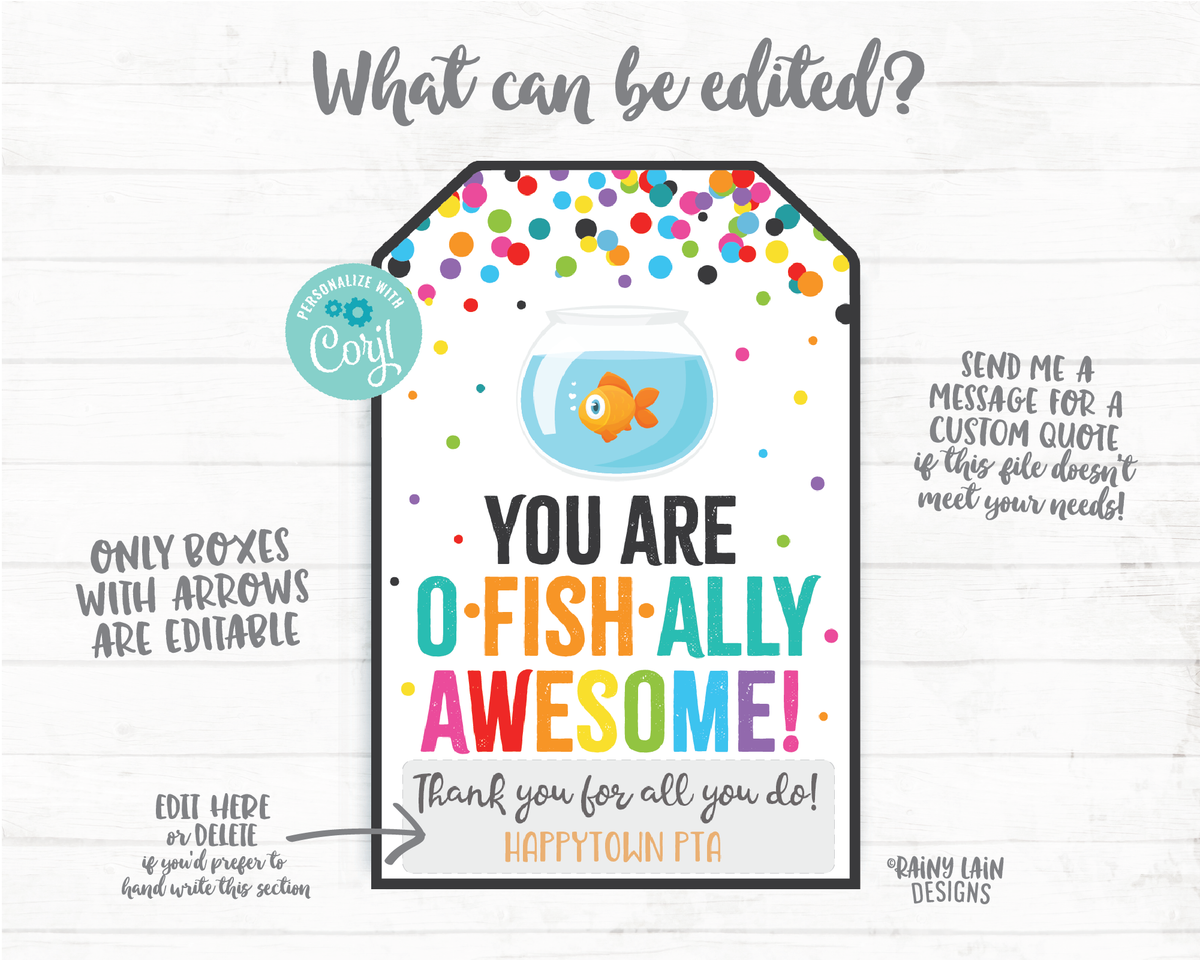 You Are O Fish Ally Awesome Tag Goldfish Gift Tag Fish Employee Apprec ...