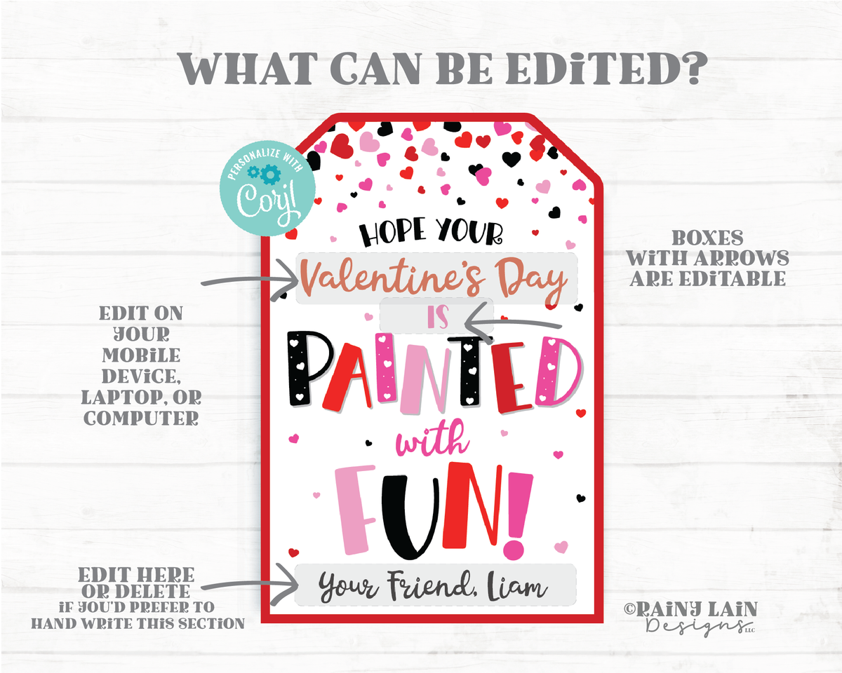 Painted with Fun Valentine Tag Art Paint Brush Painting Palette Valent ...