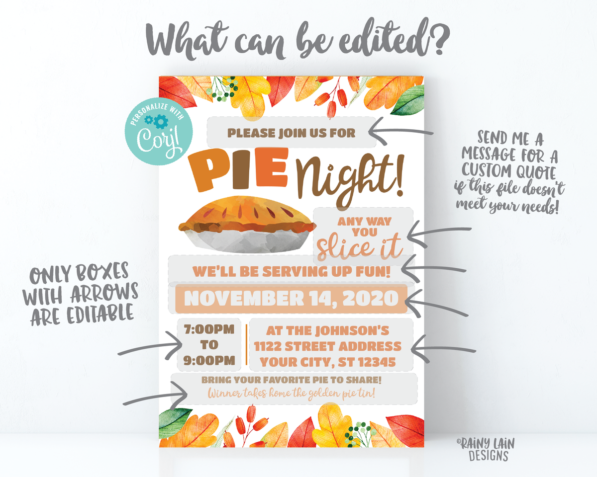 Pie Night Invitation, Pie Fundraiser Flyer, Pie and Wine, Pie and Cock ...