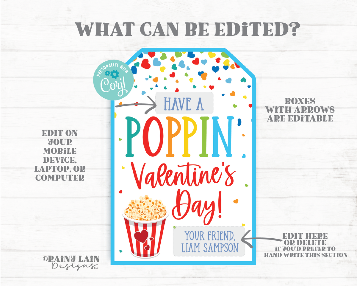 Popcorn Valentine Tag Poppin Valentine's Day Homemade Popcorn Snack Mi ...