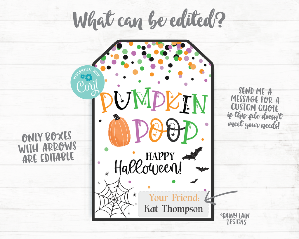 Pumpkin Poop Tags Halloween Tags Printable Halloween Tag Editable Hall ...
