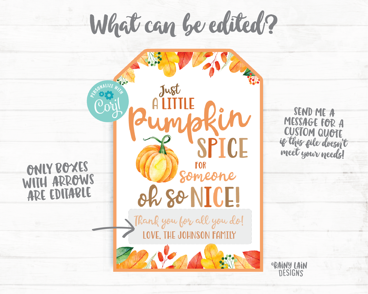 Pumpkin Spice for Someone Nice, Pumpkin Gift Tag, Homemade Pumpkin, Pu ...