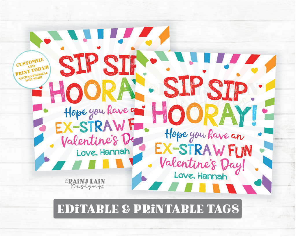 Straw Valentine Sip Sip Hooray Ex-STRAW Fun Valentine's Day Tag Silly ...