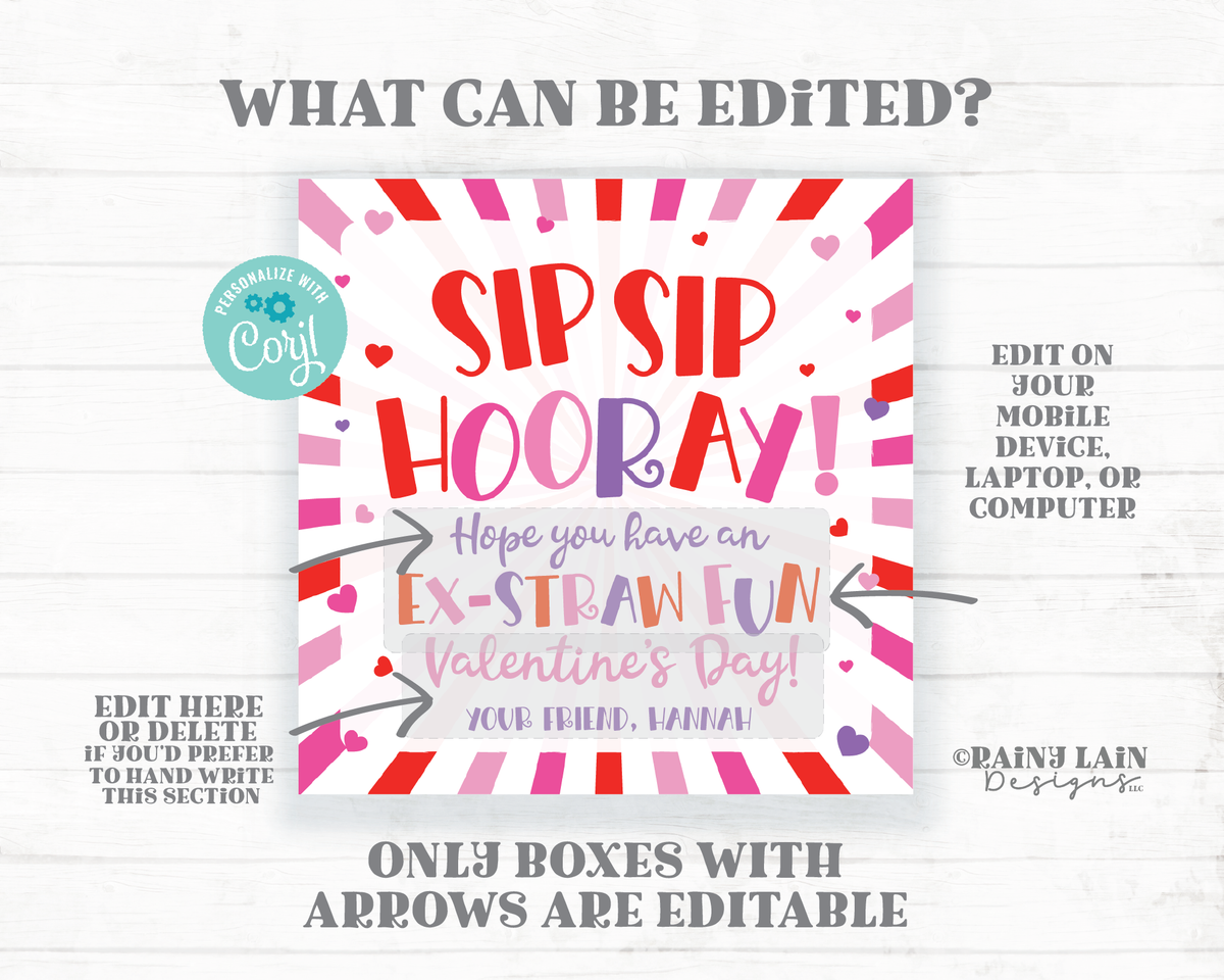 Straw Valentine Sip Sip Hooray Ex-STRAW Fun Valentine's Day Tag Crazy ...