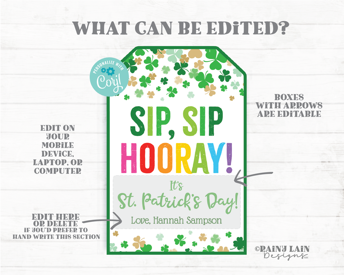 St Patrick's Day Straw Tags Sip Sip Hooray Silly Clover Krazy Cup Sham ...