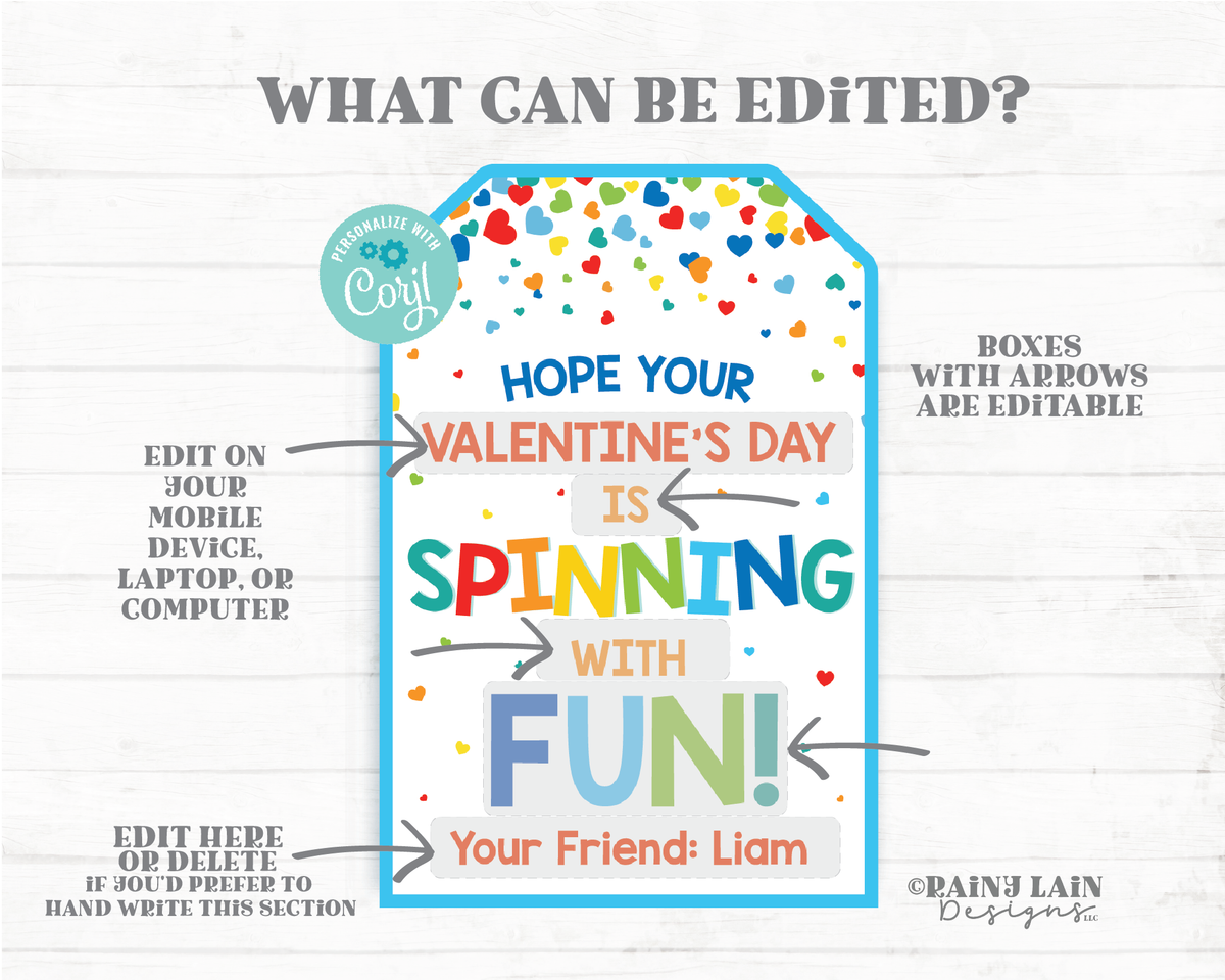 Spinning with Fun Valentine Tag Spinner Fidget Spin Toy Pop Gift Print ...