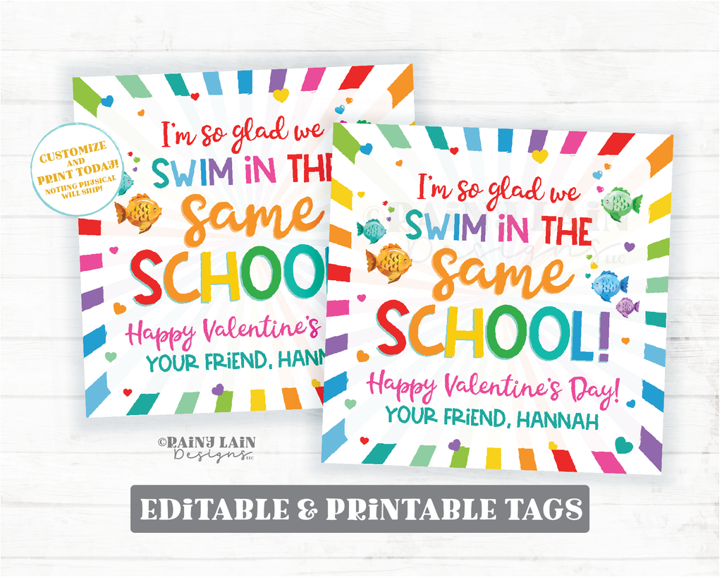 Goldfish Valentine Tag, Editable Classroom Valentine Printable – Rainy ...