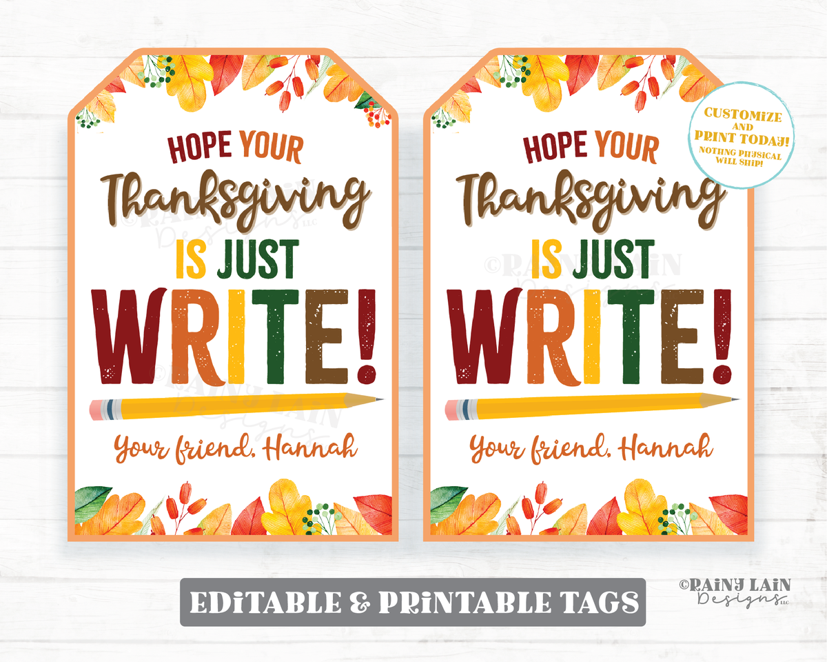 Thanksgiving Pencil Gift Tag Just Write Thanksgiving Pencil Tags Stude ...
