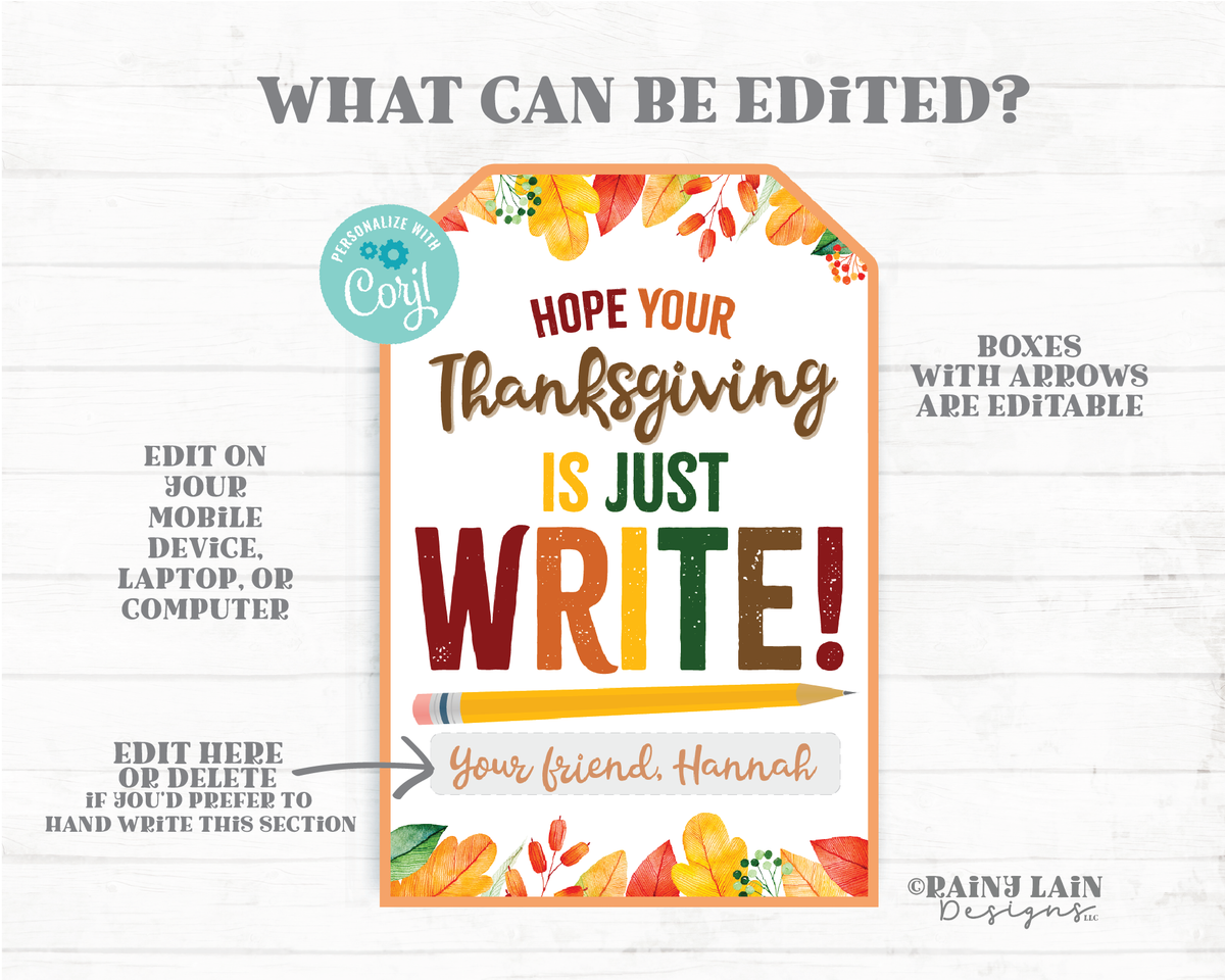 Thanksgiving Pencil Gift Tag Just Write Thanksgiving Pencil Tags Stude ...