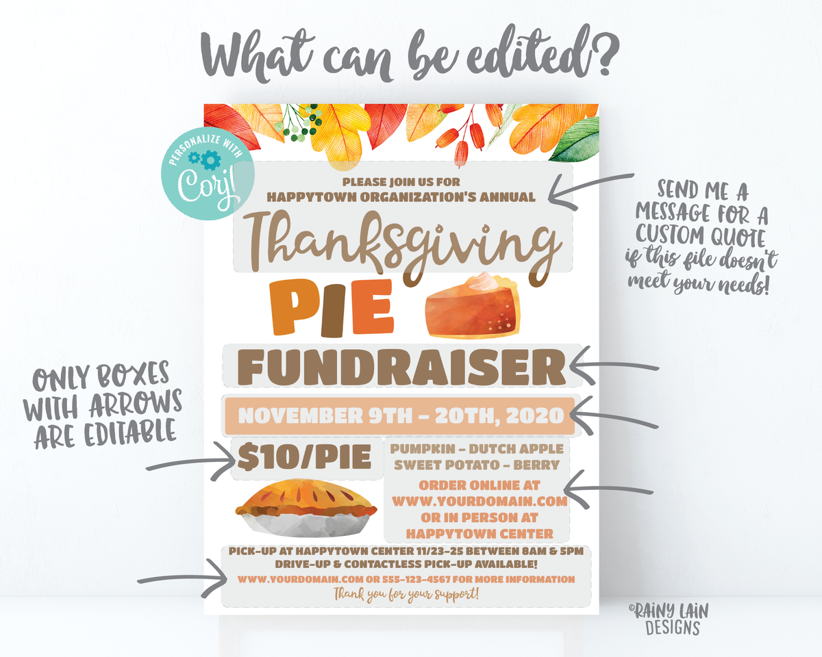 Thanksgiving Pie Fundraiser Flyer, Pie Night Invitation, Pie Invitatio ...