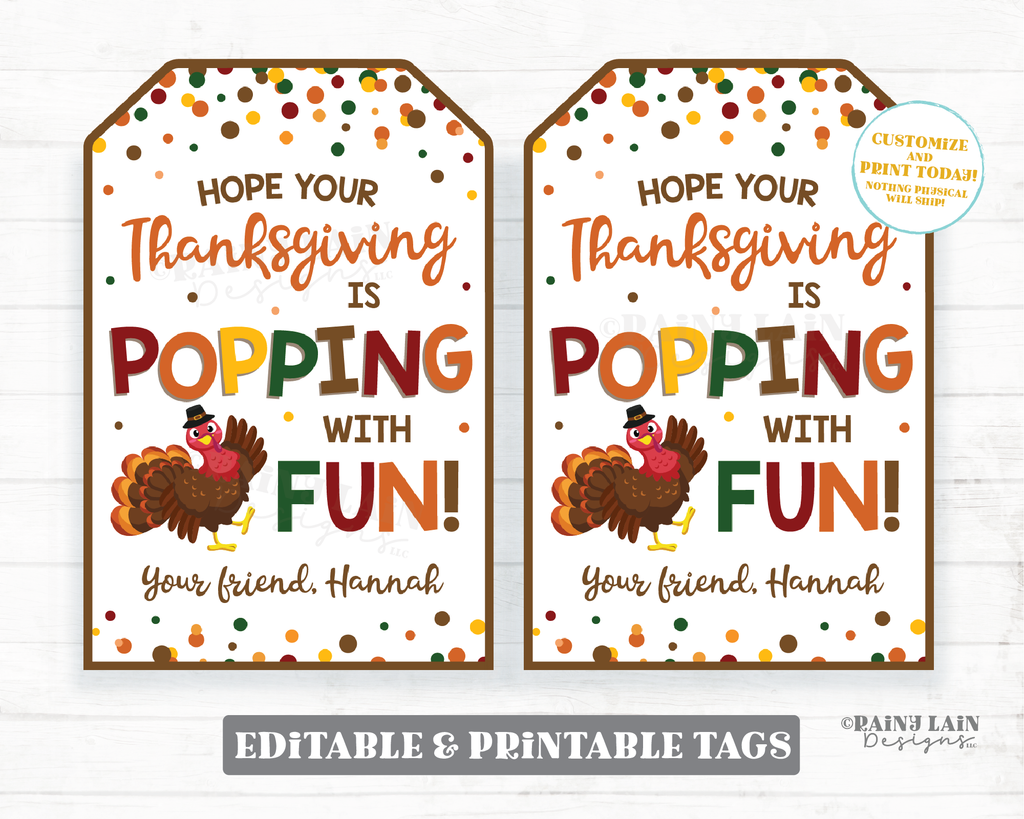 Thanksgiving is Popping with Fun Tag Thanksgiving Pop Gift Tag Thanksg ...