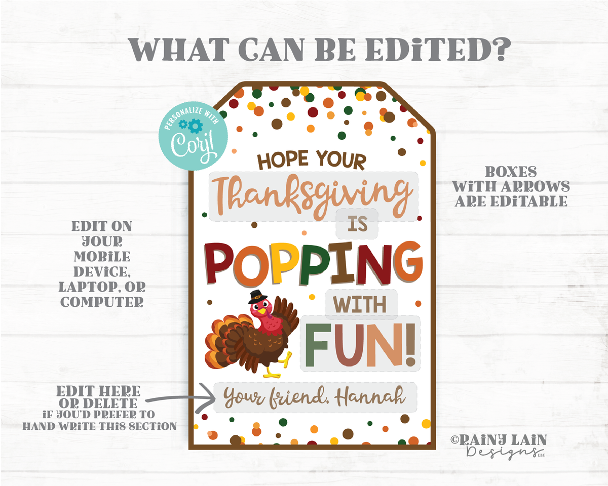 Thanksgiving is Popping with Fun Tag Thanksgiving Pop Gift Tag Thanksg ...